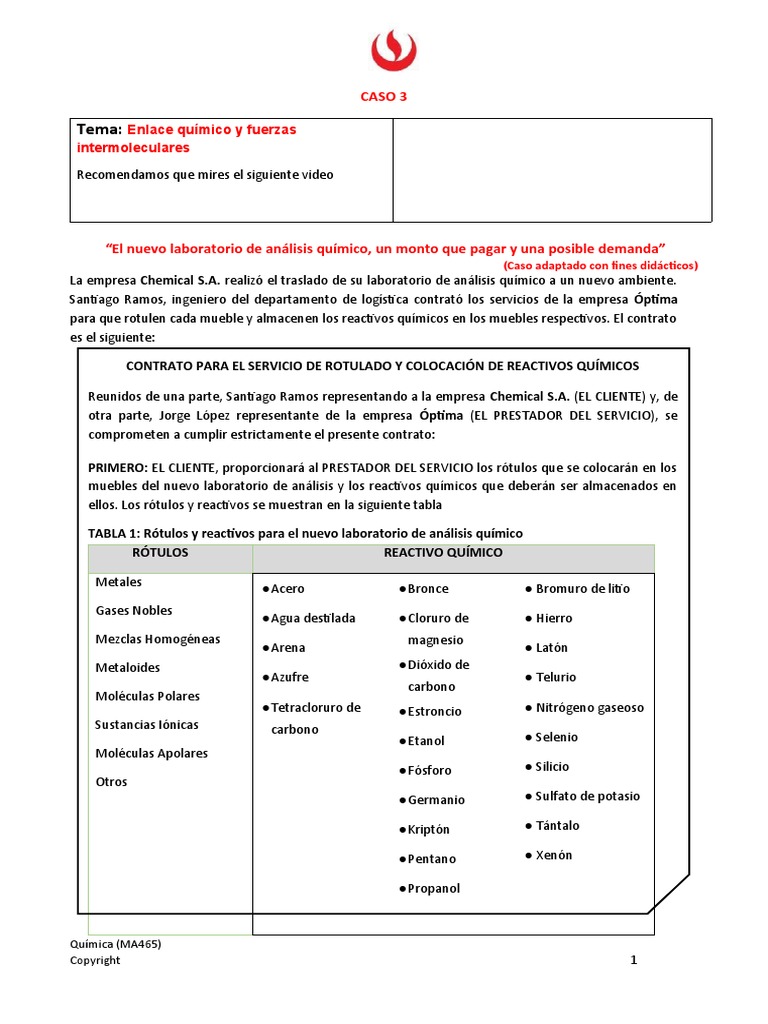 CS03 - Caso 3 - Nuevo Laboratorio Químico | PDF | Química | Tabla periódica