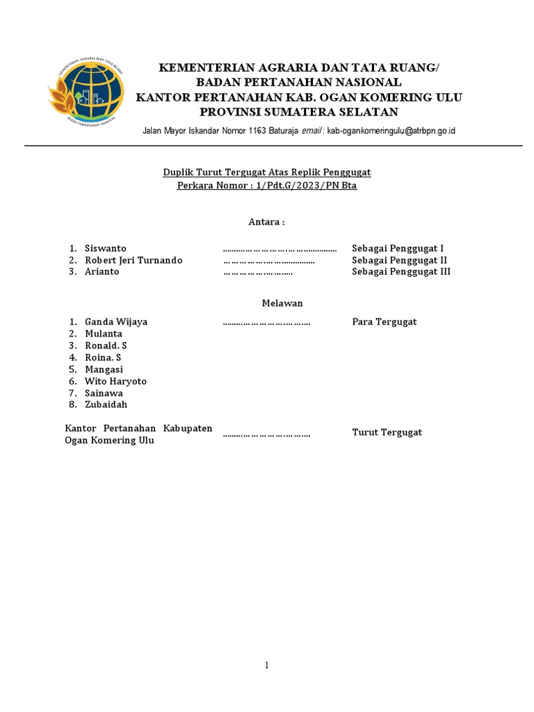 Duplik Turut Tergugat | PDF