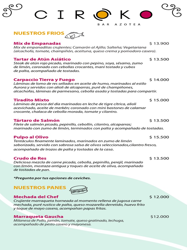 Carta QR Ciroko Diciembre 2022 | PDF | Cilantro | pesto