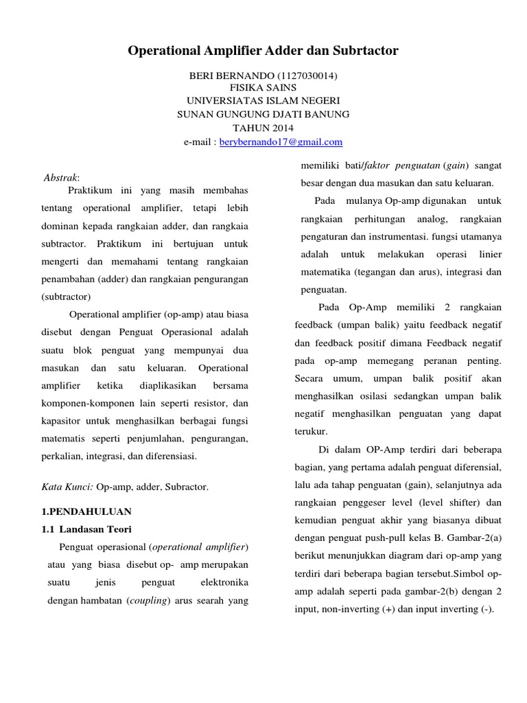 Operational Amplifier Adder dan Subtractor | PDF