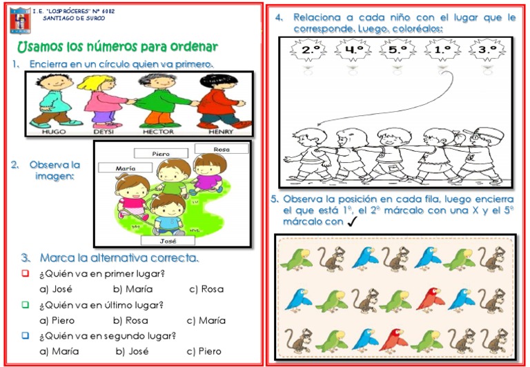 Ficha de Trabajo - Usamos Los Números para Ordenar | PDF