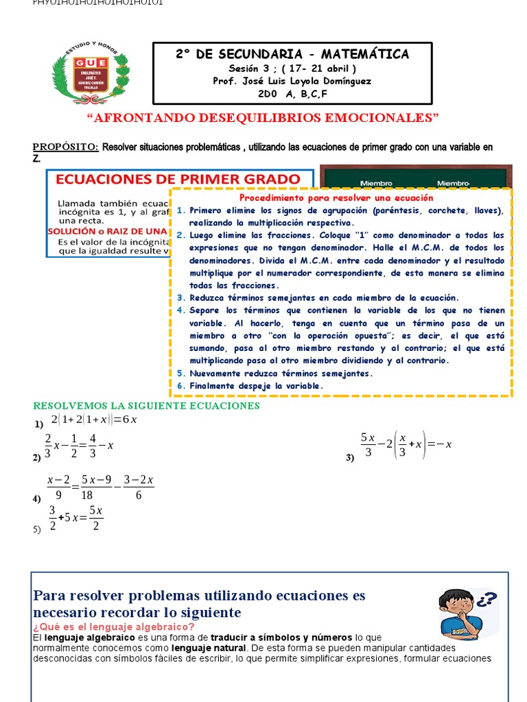Sesion 3-Ecuaciones | PDF | Números | Ecuaciones
