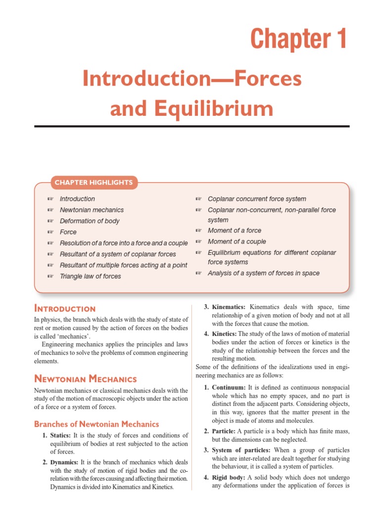 Introduction-Forces and Equilibrium: Chapter Highlights | PDF | Force | Mechanics