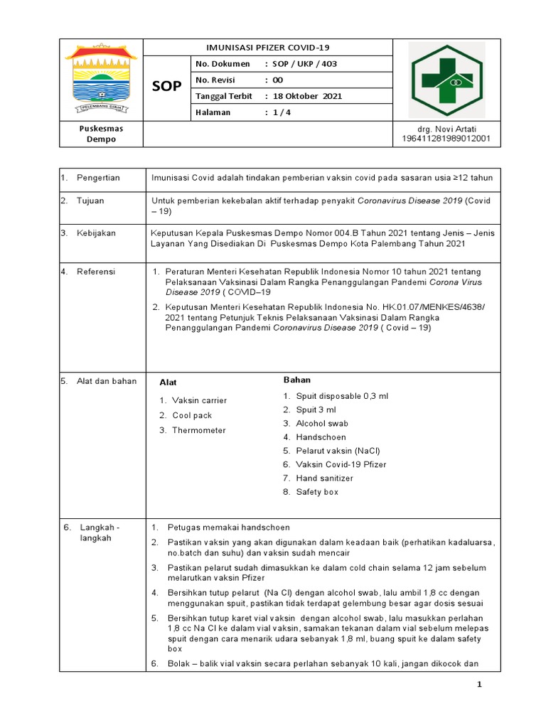 Sop Imunisasi Pfizer | PDF | Sains & Matematika