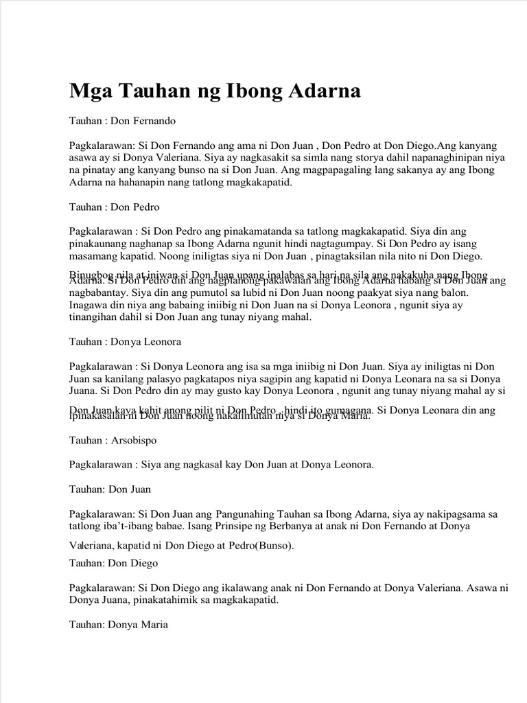 Mga Tauhan NG Ibong Adarna | PDF