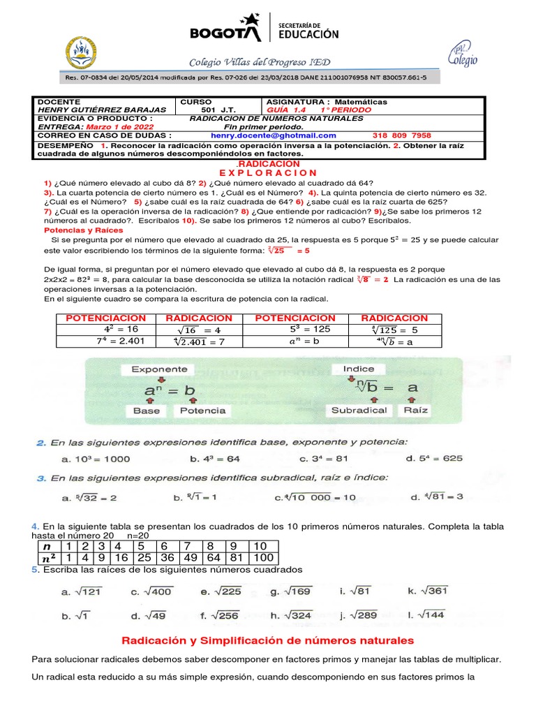 Hoja De Trabajo Para Simplificar Radicales Con Respuestas