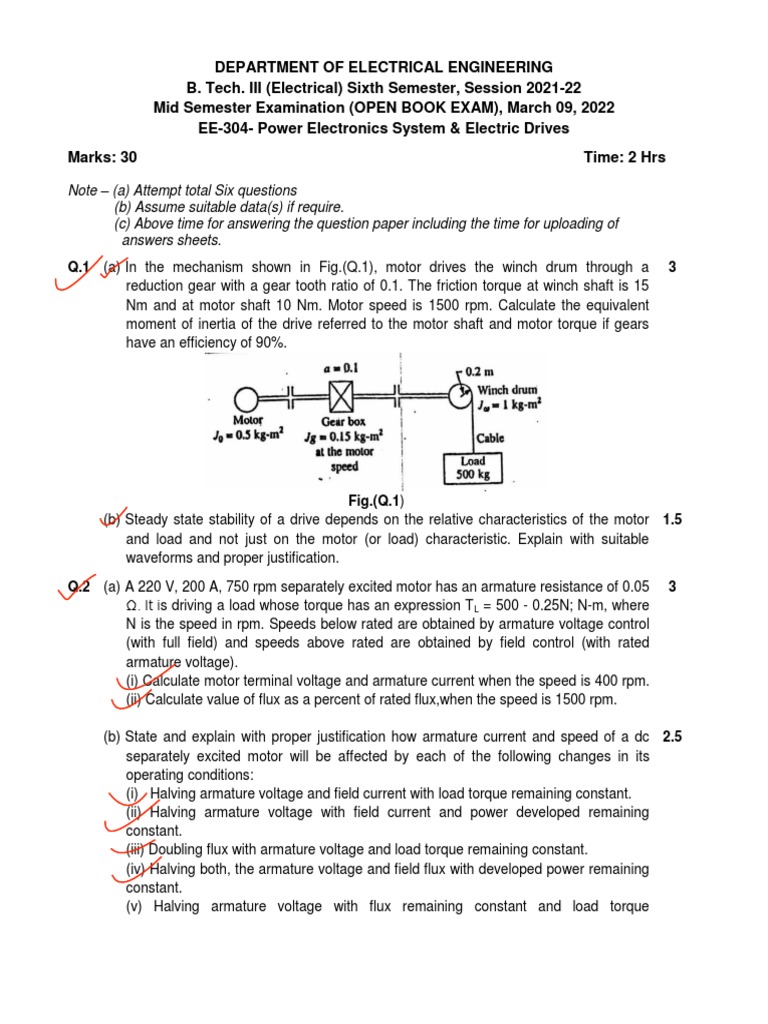 Power Electronics and Electrical Drives Mid-Semester Paper | PDF | Electric Motor | Voltage