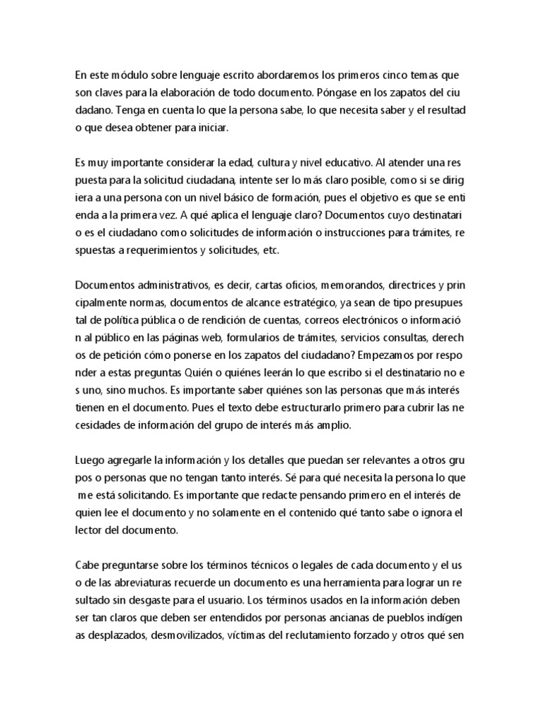 Curso de Lenguaje Claro - Modulo 1 | PDF | Lenguaje simple | Comunicación