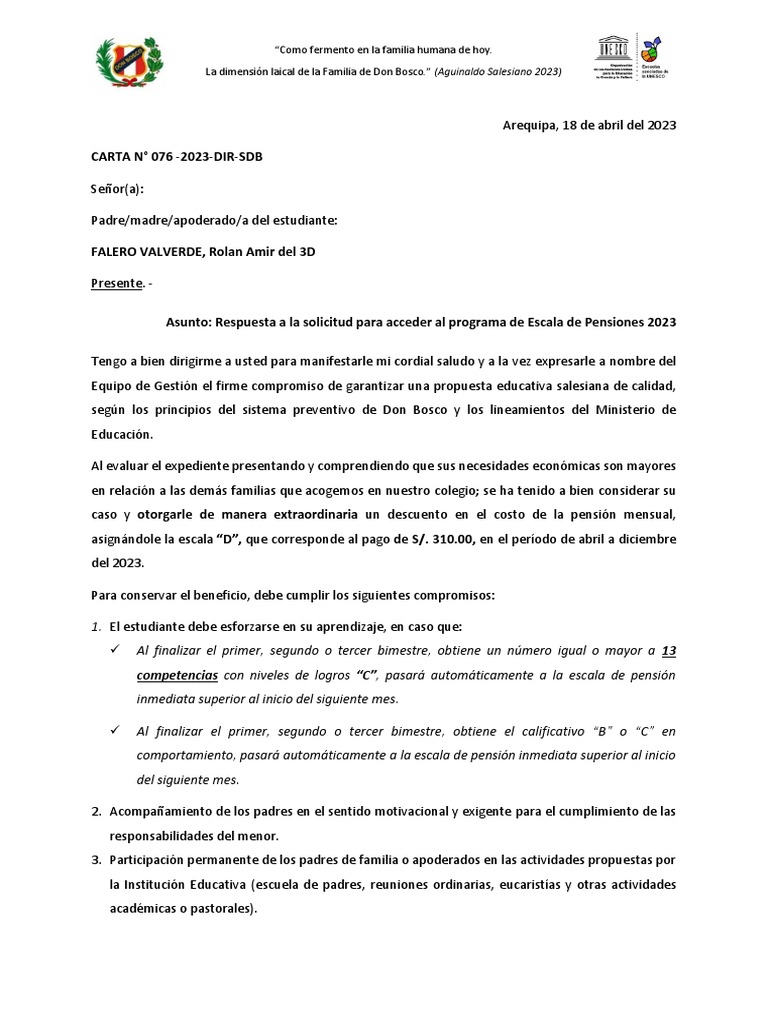 Carta #076 - 2023-Dir-Sdb | PDF | Ciencias sociales