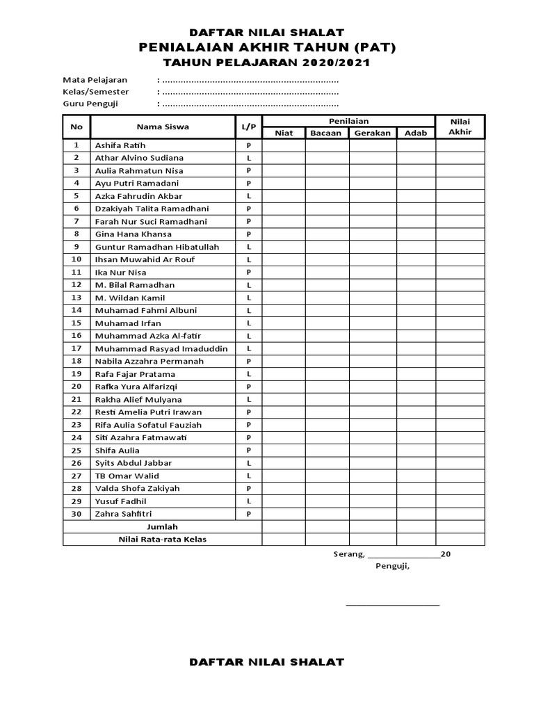 Daftar NILAI PRAKTEK | PDF