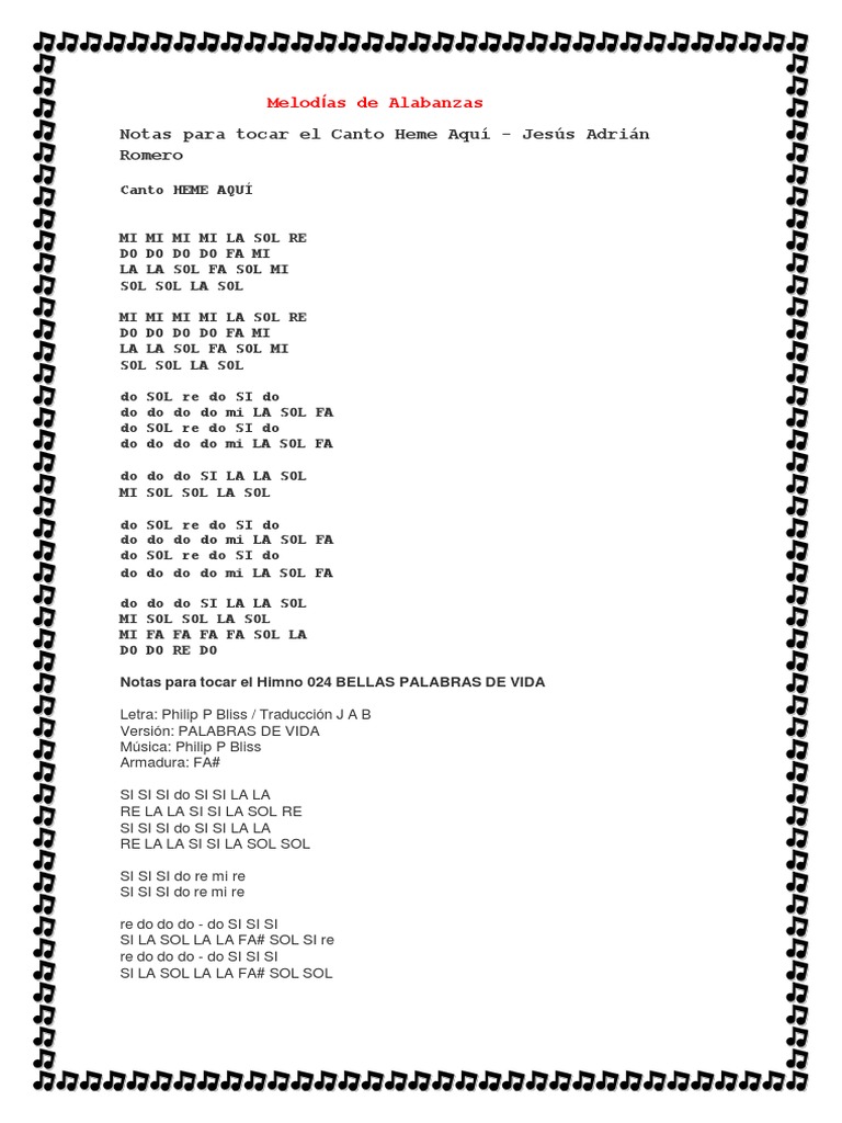 Melodias de Alabanzas Por Notas | PDF | Pitch (Música) | Composiciones ...