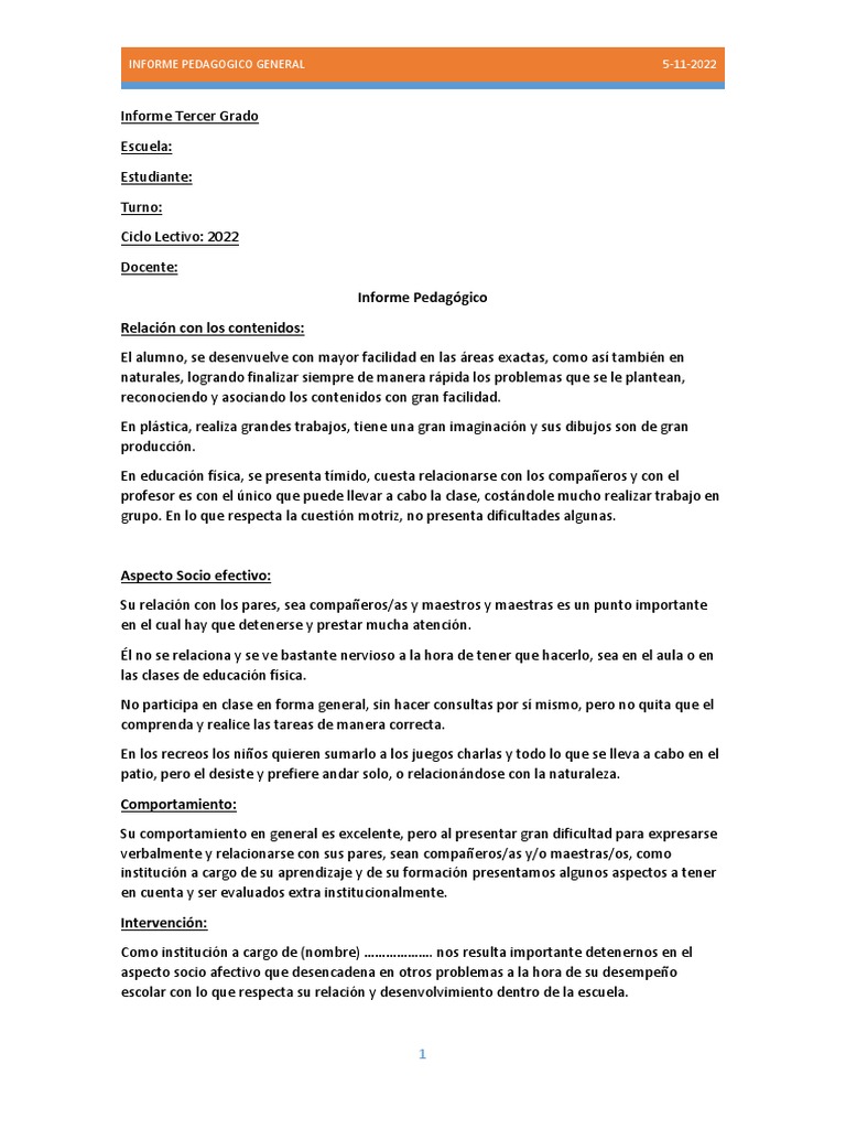 Informe Tercer Grado | PDF | Maestros | Aprendizaje