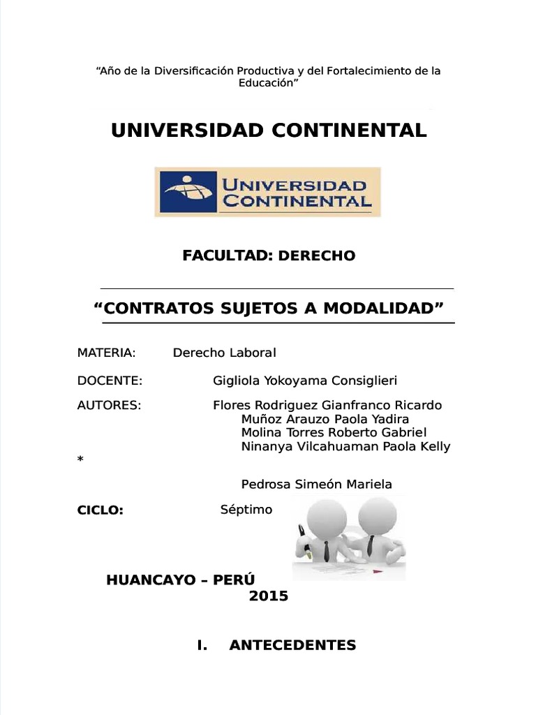 Universidad Universidad Continent Continental AL: "Contratos Sujetos A Modalidad" "Contratos ...