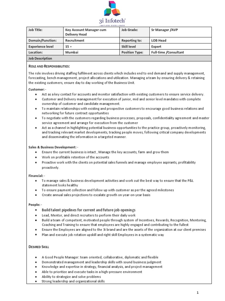 Key Account Manager Role | PDF | Sales | Employee Retention