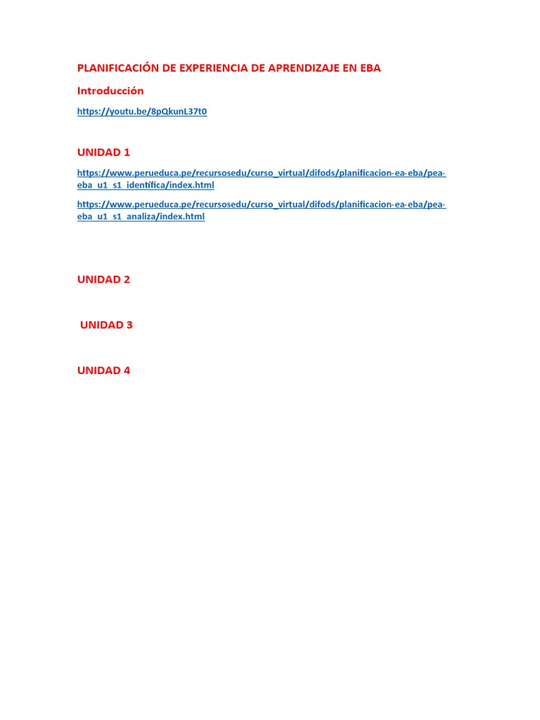 Planificación de Experiencia de Aprendizaje en Eba Introducción | PDF | Negocios