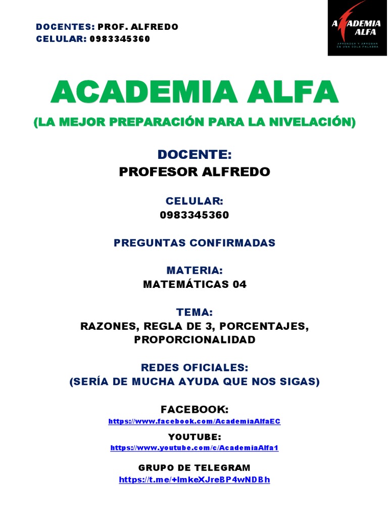 Academia Alfa: Profesor Alfredo | PDF | Matemáticas | Matemática Elemental