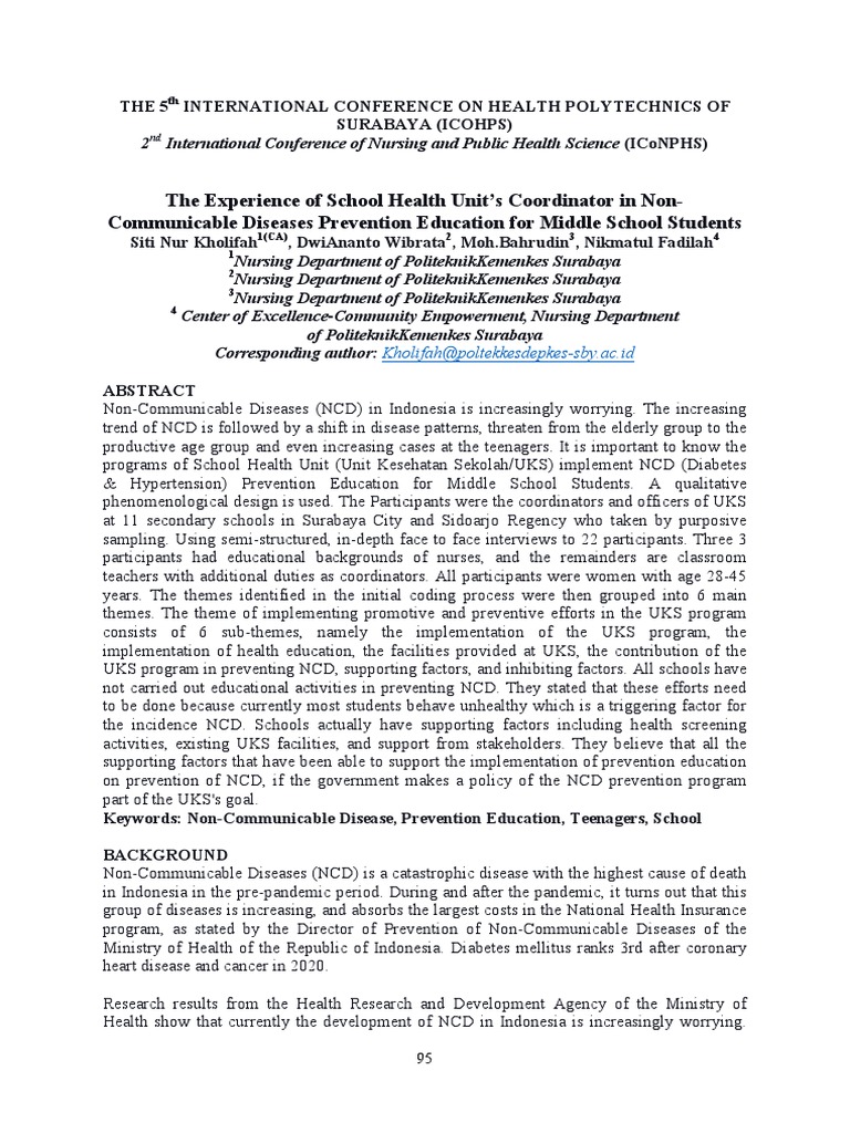 The Experience of School Health Unit's Coordinator in Non-Communicable ...