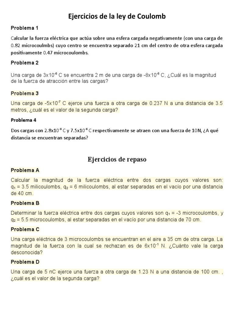 Ejercicios de La Ley de Coulomb | PDF