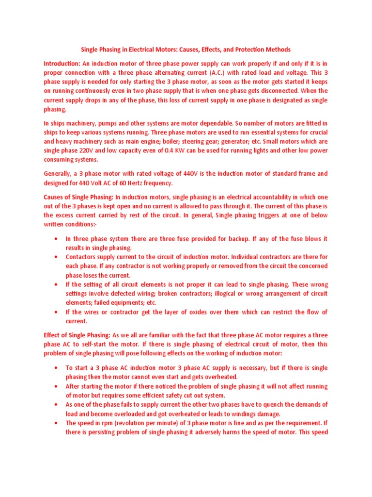Single Phasing in Electrical Motors | PDF | Electric Motor | Relay