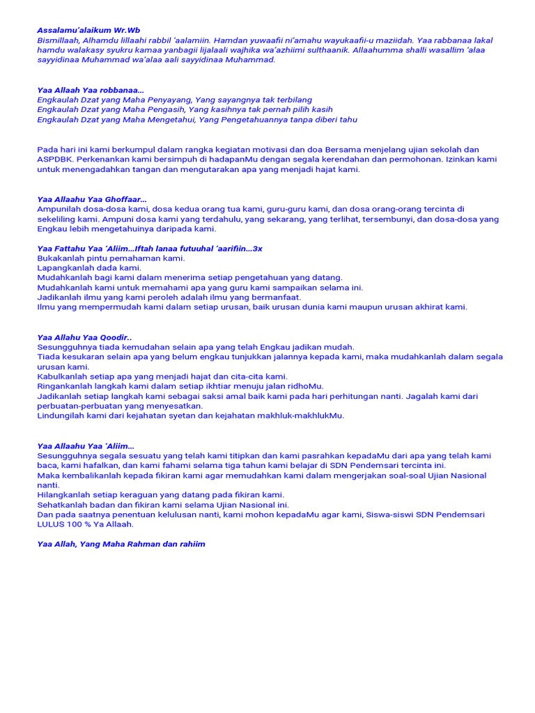 untaian doa MENJELANG UJIAN | PDF