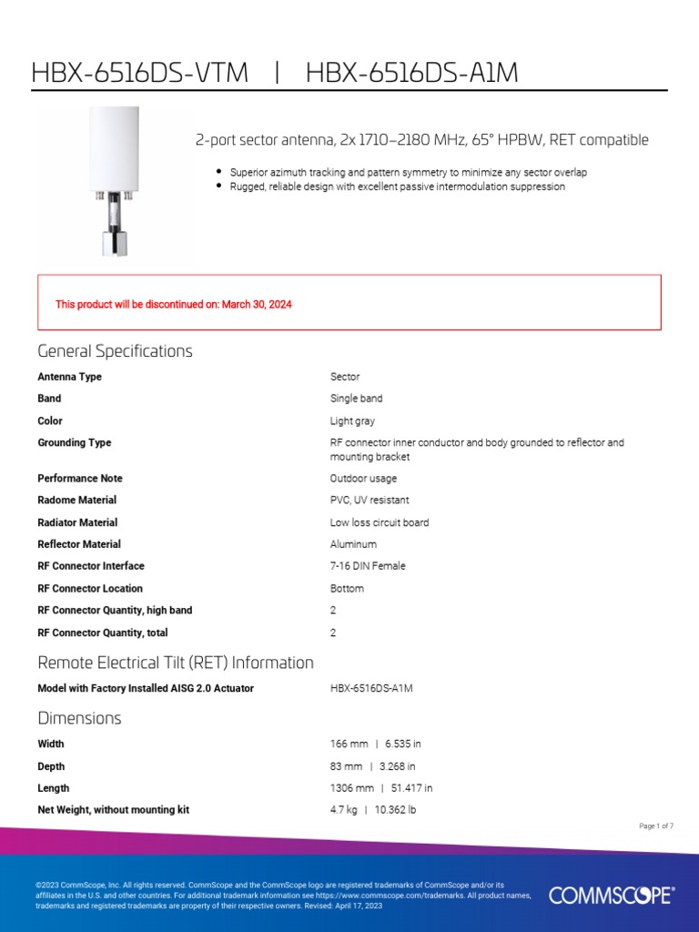 HBX-6516DS-A1M Product specifications (Comprehensive) | PDF | Antenna ...