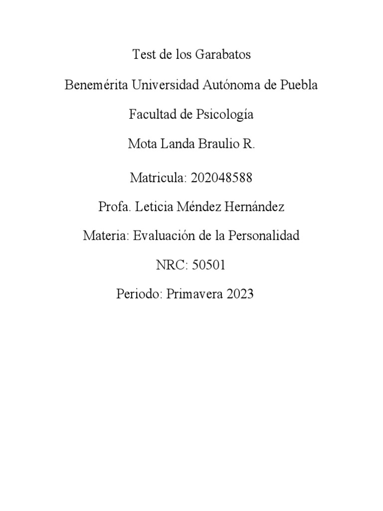 El Test de Los Garabatos Brau | PDF | Sicología | Conceptos psicologicos El Test de Los Garabatos Brau | PDF | Sicología | Conceptos psicologicos