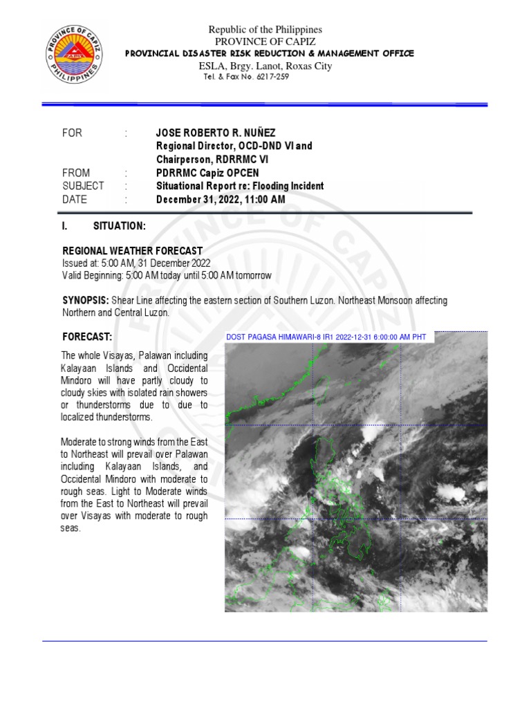 Situational Report: Flooding Incident in Capiz Province as of December 31, 2022 | PDF | Rain ...