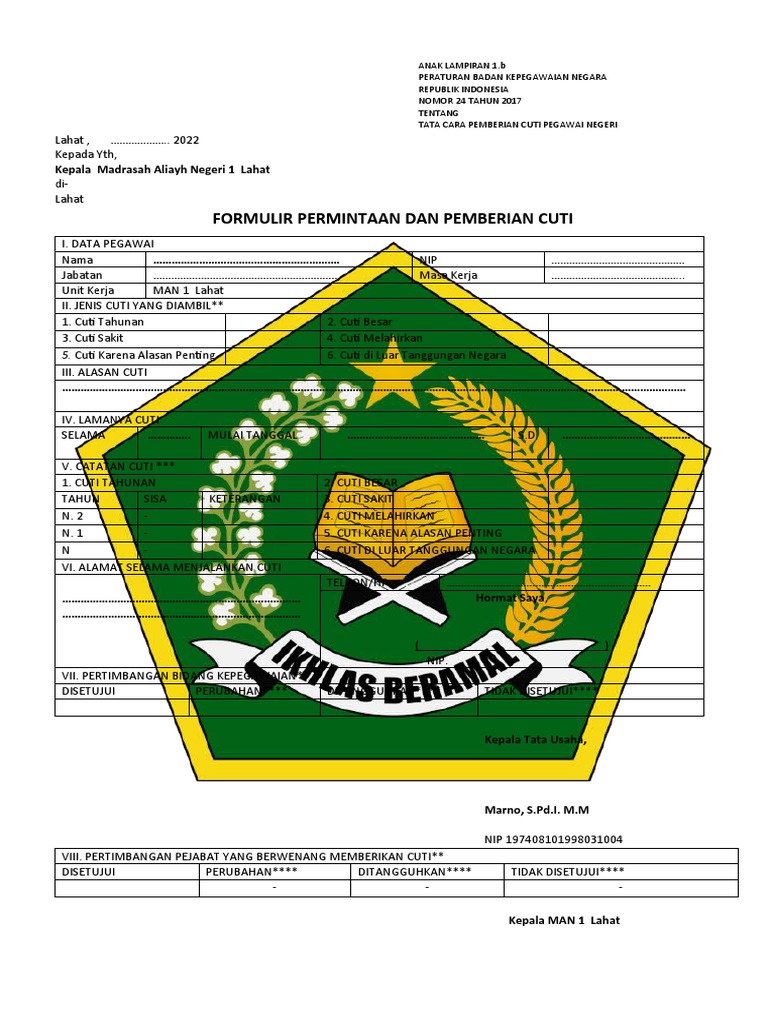 Blanko Cuti Tahunan Terbaru | PDF