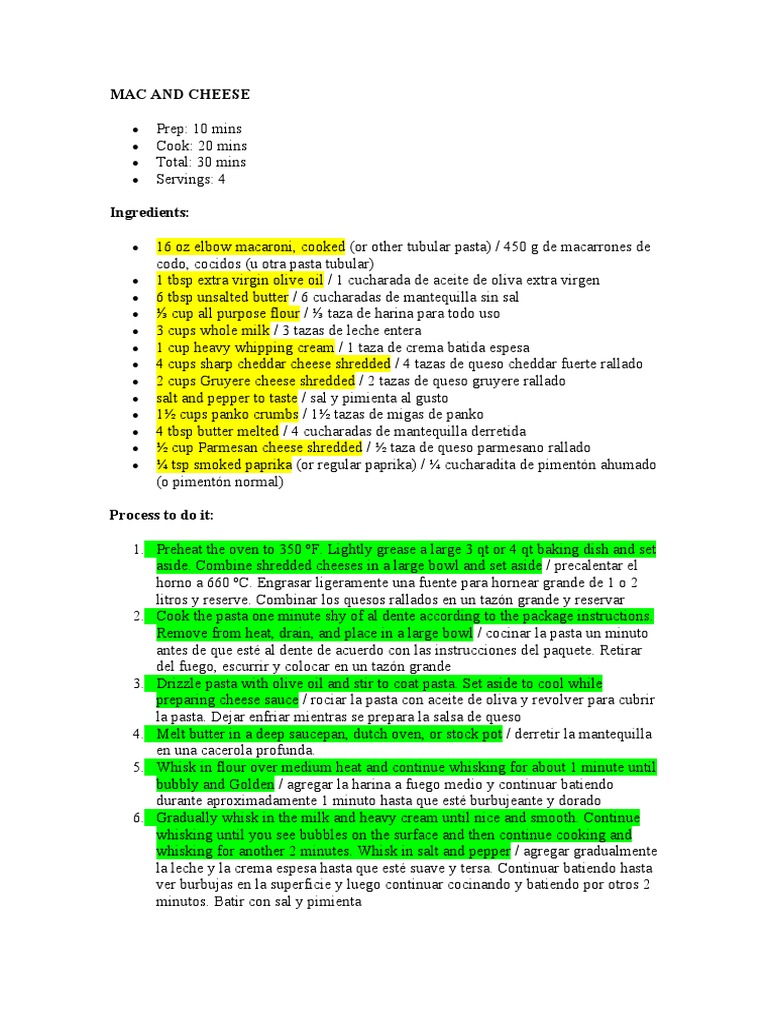 Mac and Cheese | PDF | Cocina del Medio Oriente | Cocinando