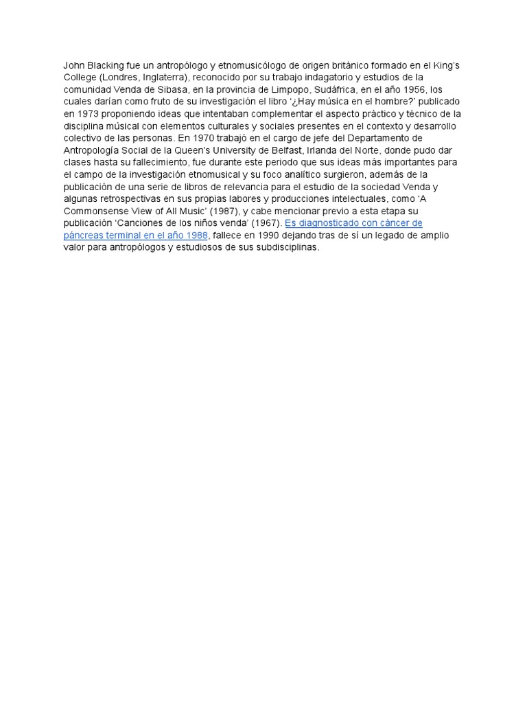 Breve Biografía de John Blacking | PDF