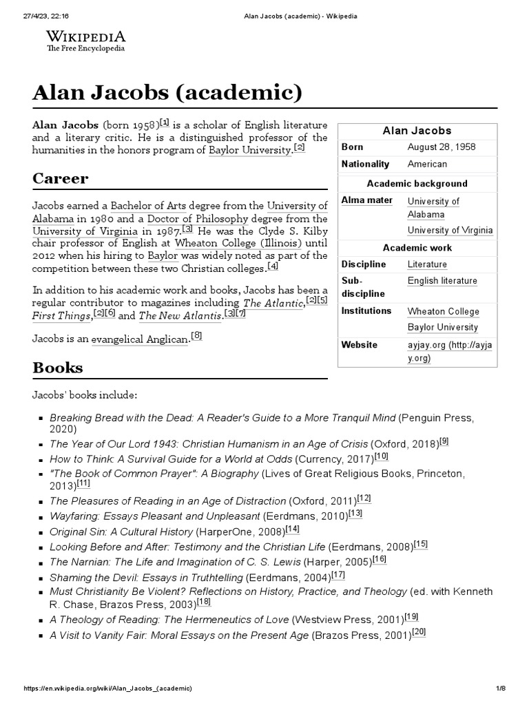 Alan Jacobs (Academic) : Career | PDF