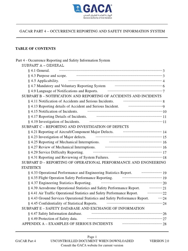 GACAR Part 4: Safety Reporting System | PDF | Air Traffic Control ...