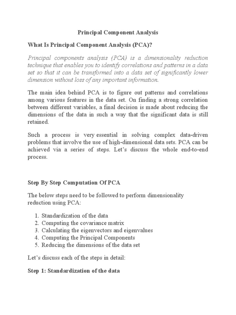 PCA: Step-by-Step Guide to Dimensionality Reduction | PDF | Principal Component Analysis ...