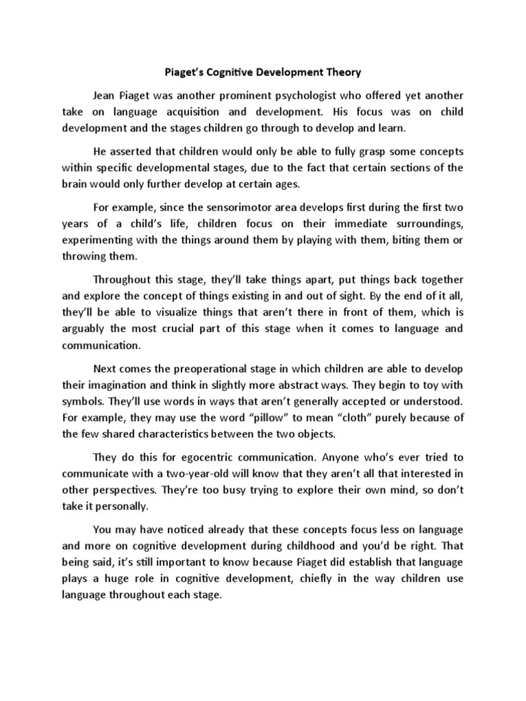 Piaget | PDF | Cognitive Development | Cognitive Psychology