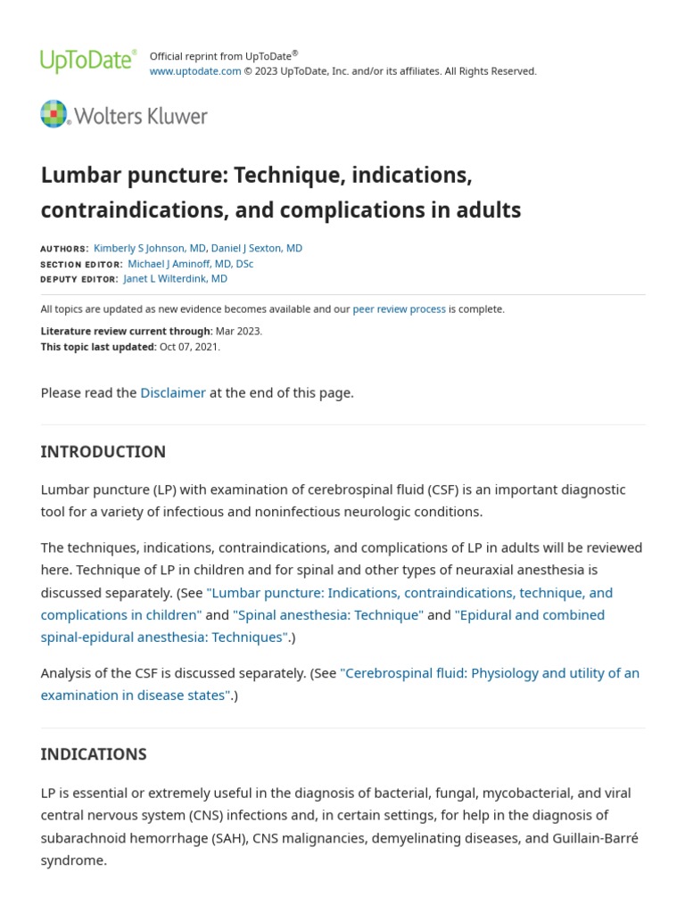 Lumbar Puncture - Technique, Indications, Contraindications, and ...