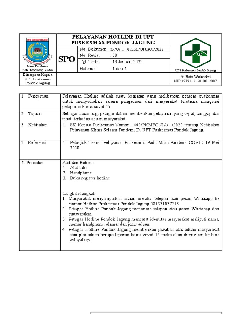 SOP Hotline PKM PONJA | PDF