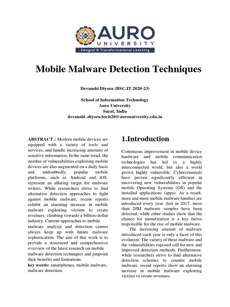 Mobile Malware Detection Techniques Download Free Pdf Malware