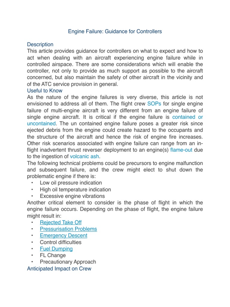 Engine Failure - Guidance For Controllers | PDF | Turbine Engine ...