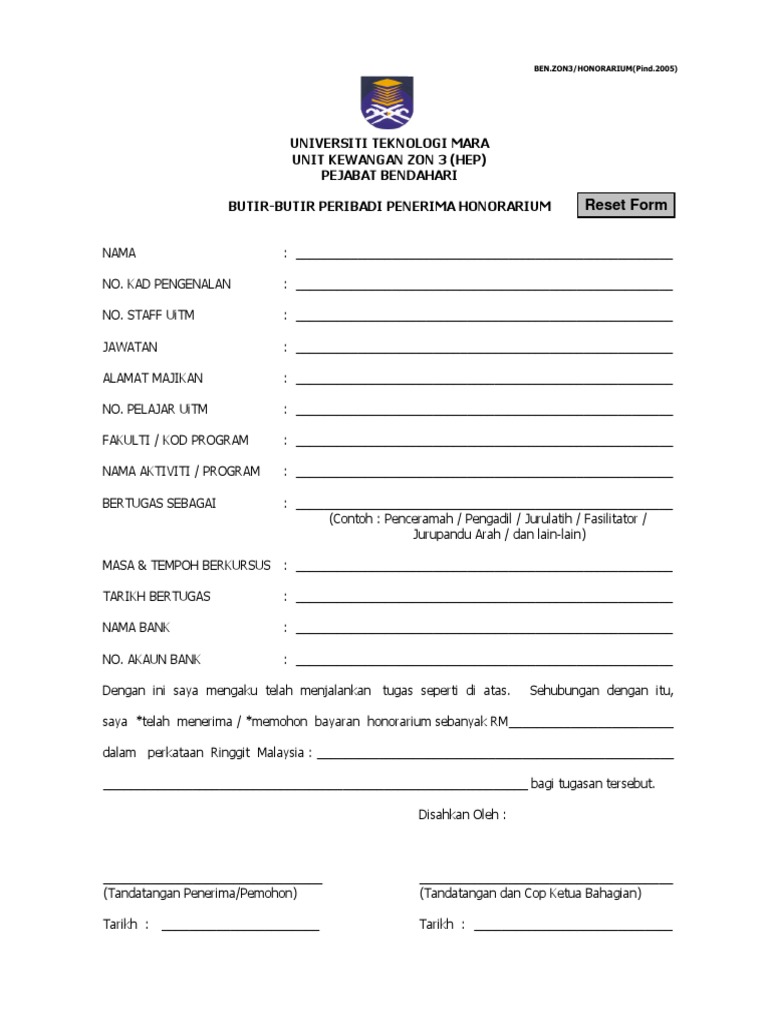 Borang Honorium Sample | PDF