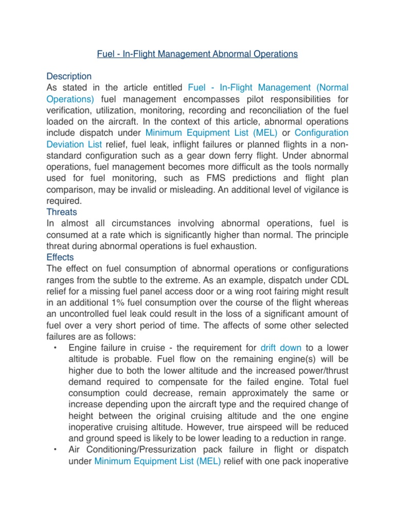 Fuel - In-Flight Management Abnormal Operations Description | PDF | Aviation | Aerospace Engineering