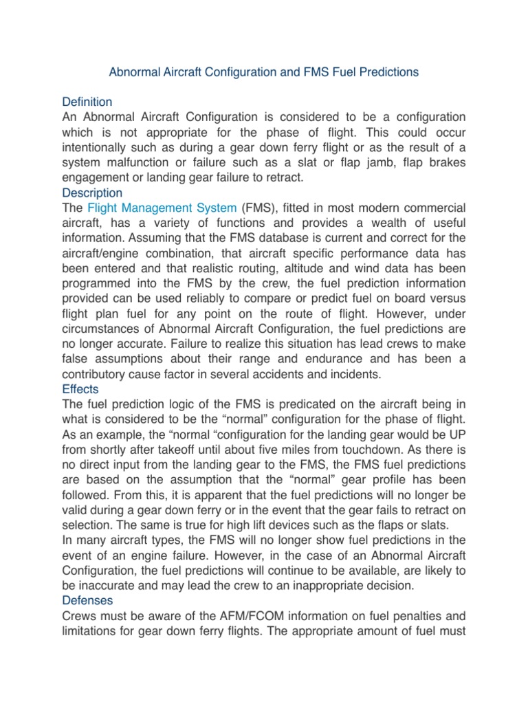 Abnormal Aircraft Configuration and FMS Fuel Predictions: Flight Management System | PDF ...