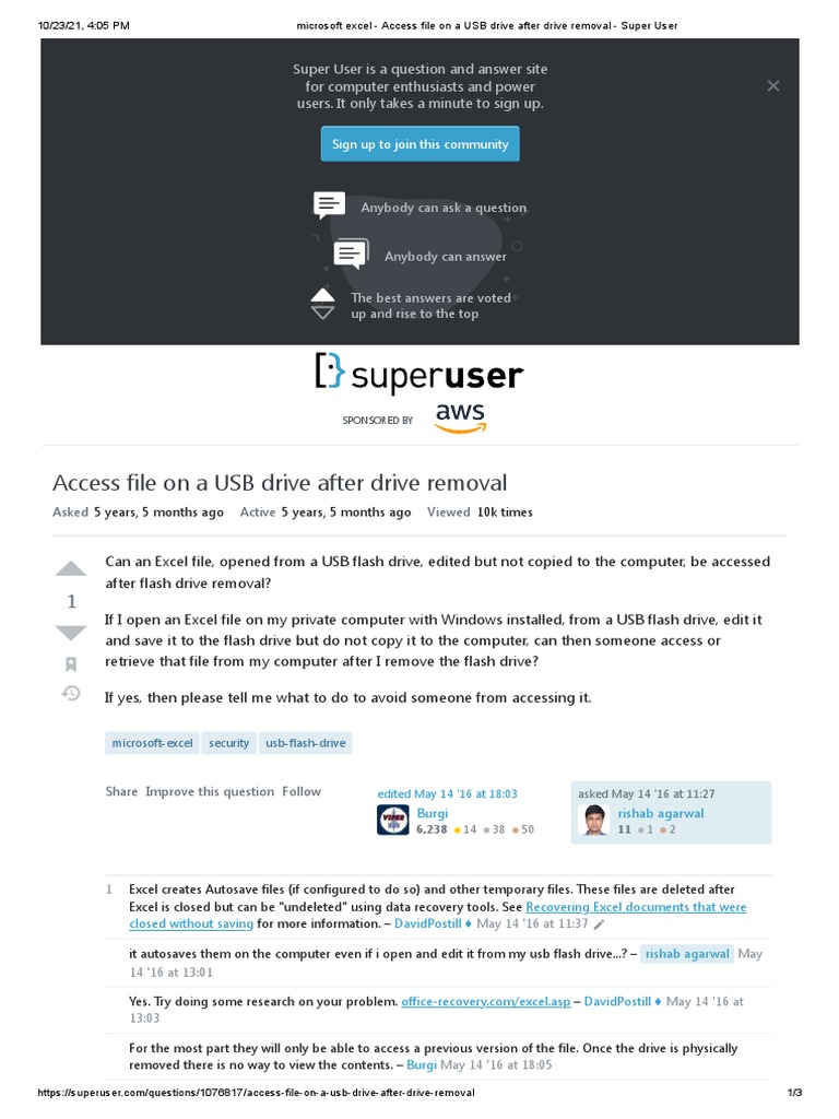 Auto Recover-Microsoft Excel - Access File On A USB Drive After Drive Removal - Super User | PDF ...