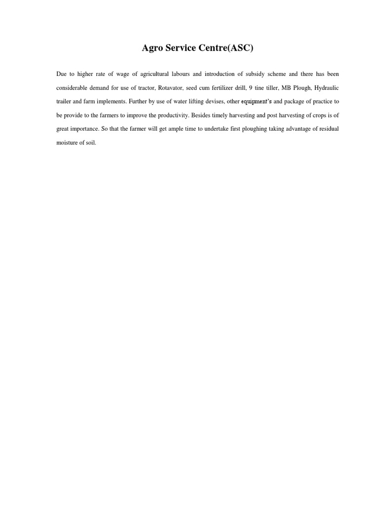 Agro Service Centre (ASC) | PDF