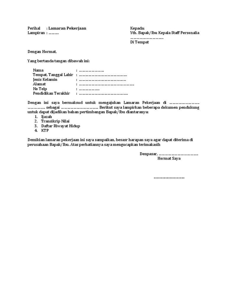 draft Surat Lamaran Kerja | PDF