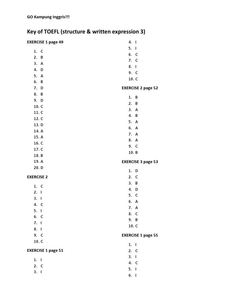 Key of TOEFL (Structure & Written Expression 3) | PDF