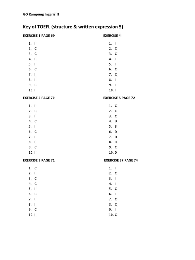Key of TOEFL (Structure & Written Expression 5) | PDF
