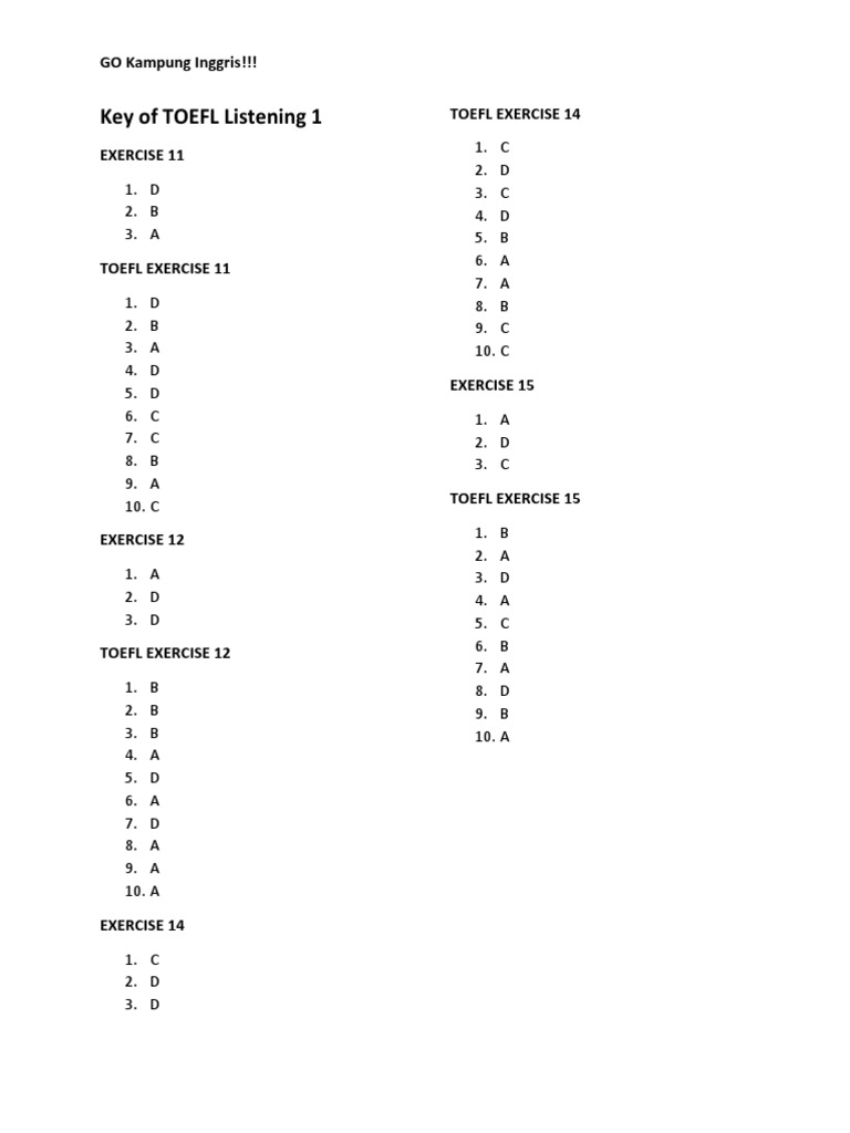 TOEFL Listening Exercises Answers | PDF