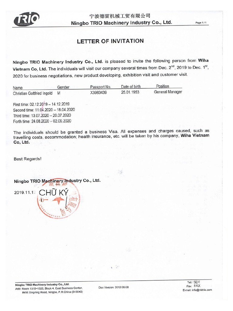 Invitation Letter For Chinese Visa Sample | PDF