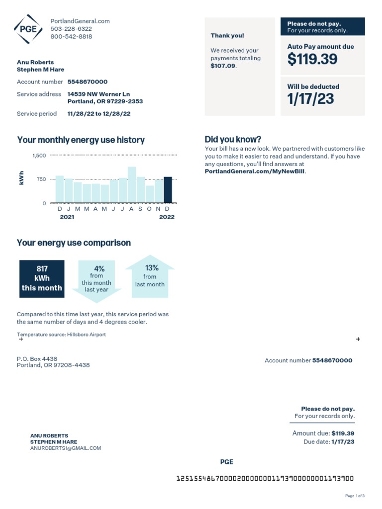 Nick Williams PGE Bill 01.2023 | PDF | Nature | Electric Power