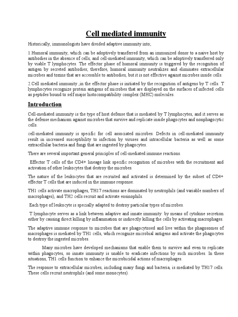 Cell Mediated Immunity | PDF | T Helper Cell | Cytotoxic T Cell
